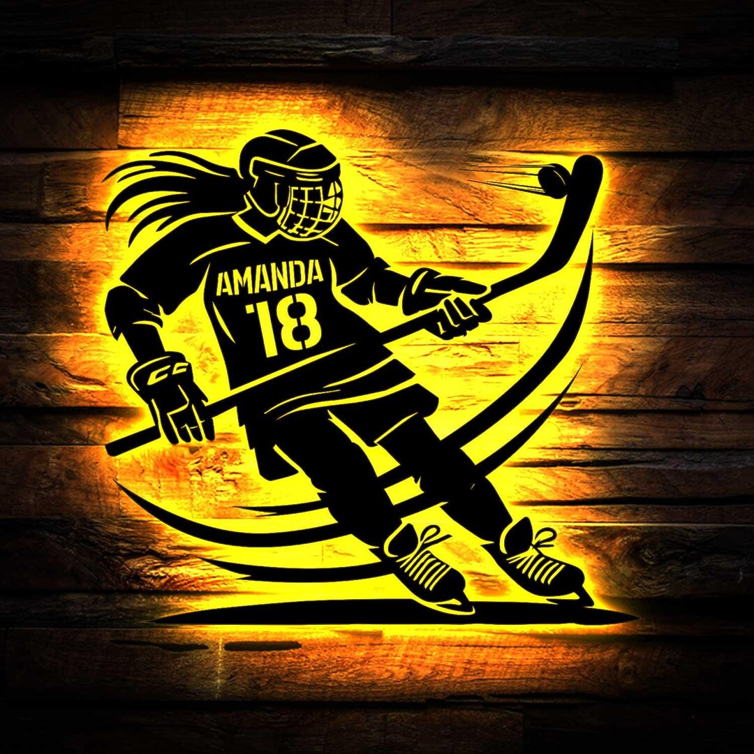 Custom Female Ice Hockey Metal Sign With Led Lights, Personalized ...