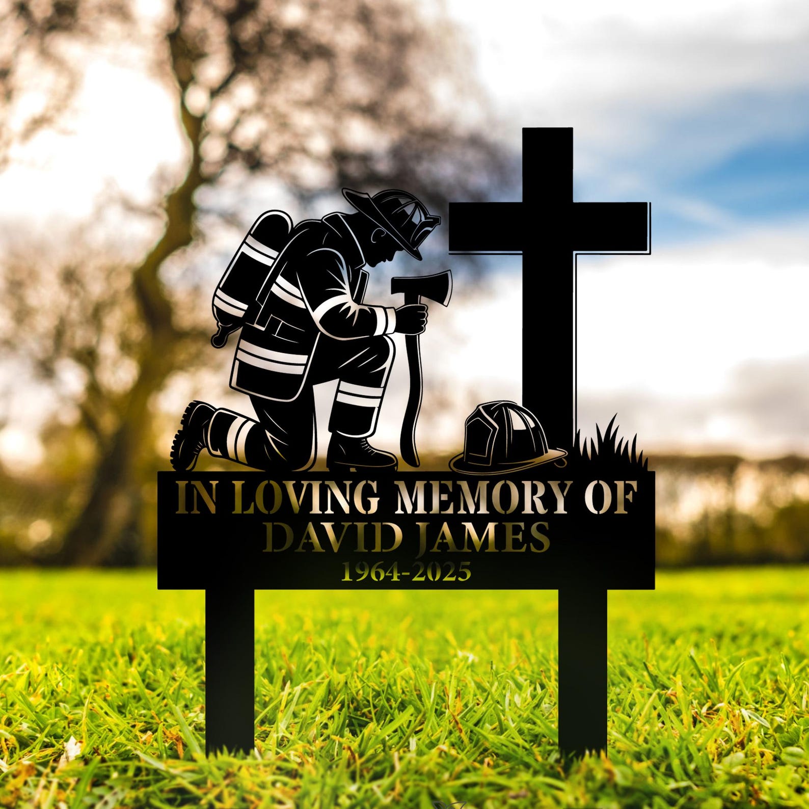 Personalized Firefighter Memorial Sign, Firefighter Grave Marker ...