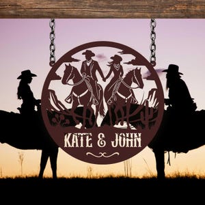 Cow Boy Cow Girl Metal Sign Custom, Cowboy and Cowgirl Metal Wall Art ...