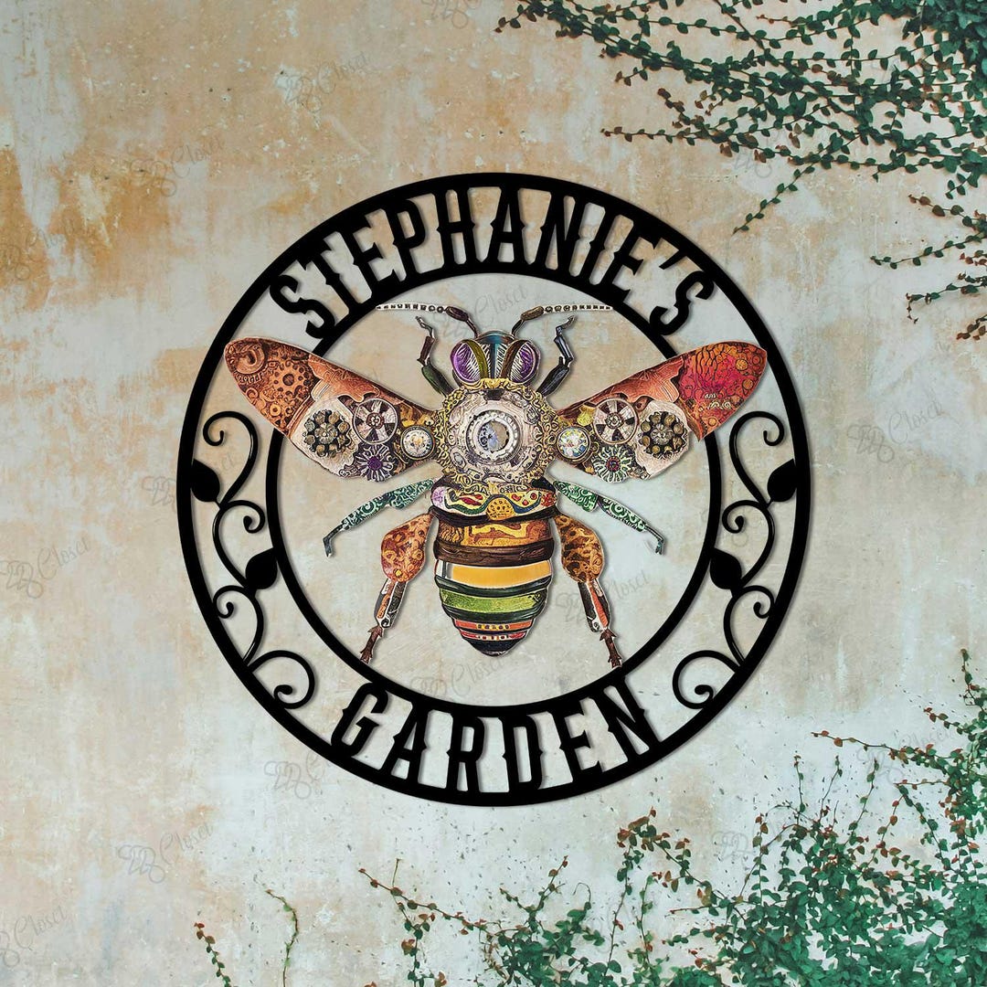 Custom Bee Garden Metal Sign, Colorful Bee Sign, Vintage Bee Sign, Bee ...