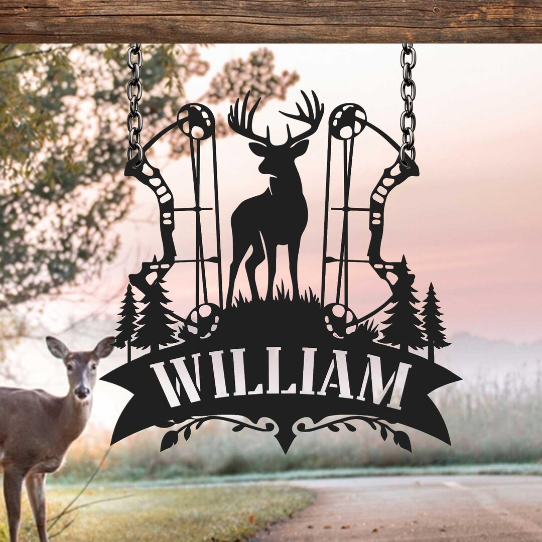 Personalized Deer Hunting Metal Sign, Bow Hunting Metal Sign, Deer Bow ...