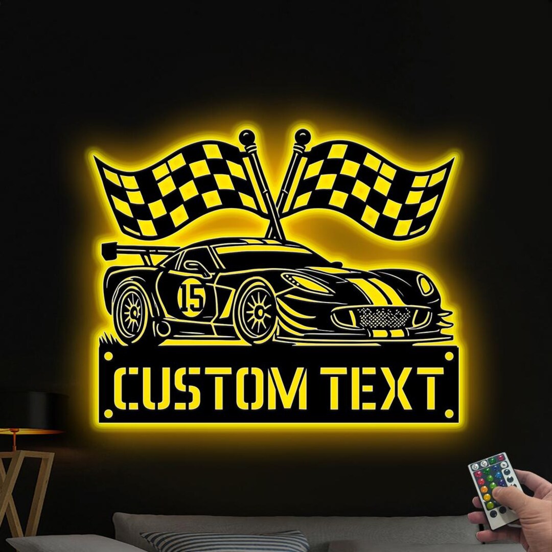 Custom Car Racing Metal Sign With Led Lights, Race Car Sign, Sports ...