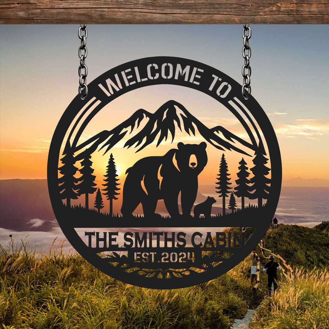 Personalized Metal Bear Sign, Bear Cabin Sign, Cabin Decor, Outdoor ...