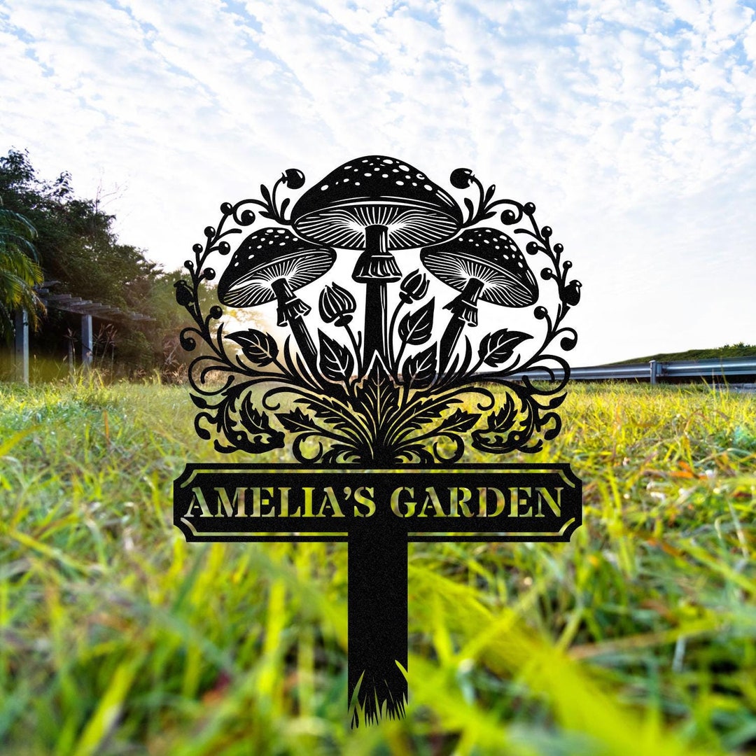 Custom Mushrooms Garden Decor, Mushrooms Metal Stake, Garden Metal Sign ...