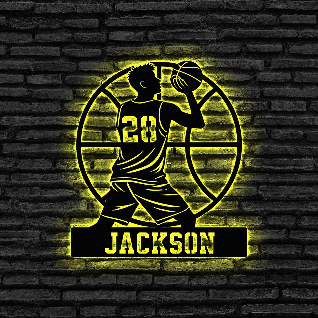 Custom Basketball Metal Sign With LED Light, Basketball Metal Wall Art ...