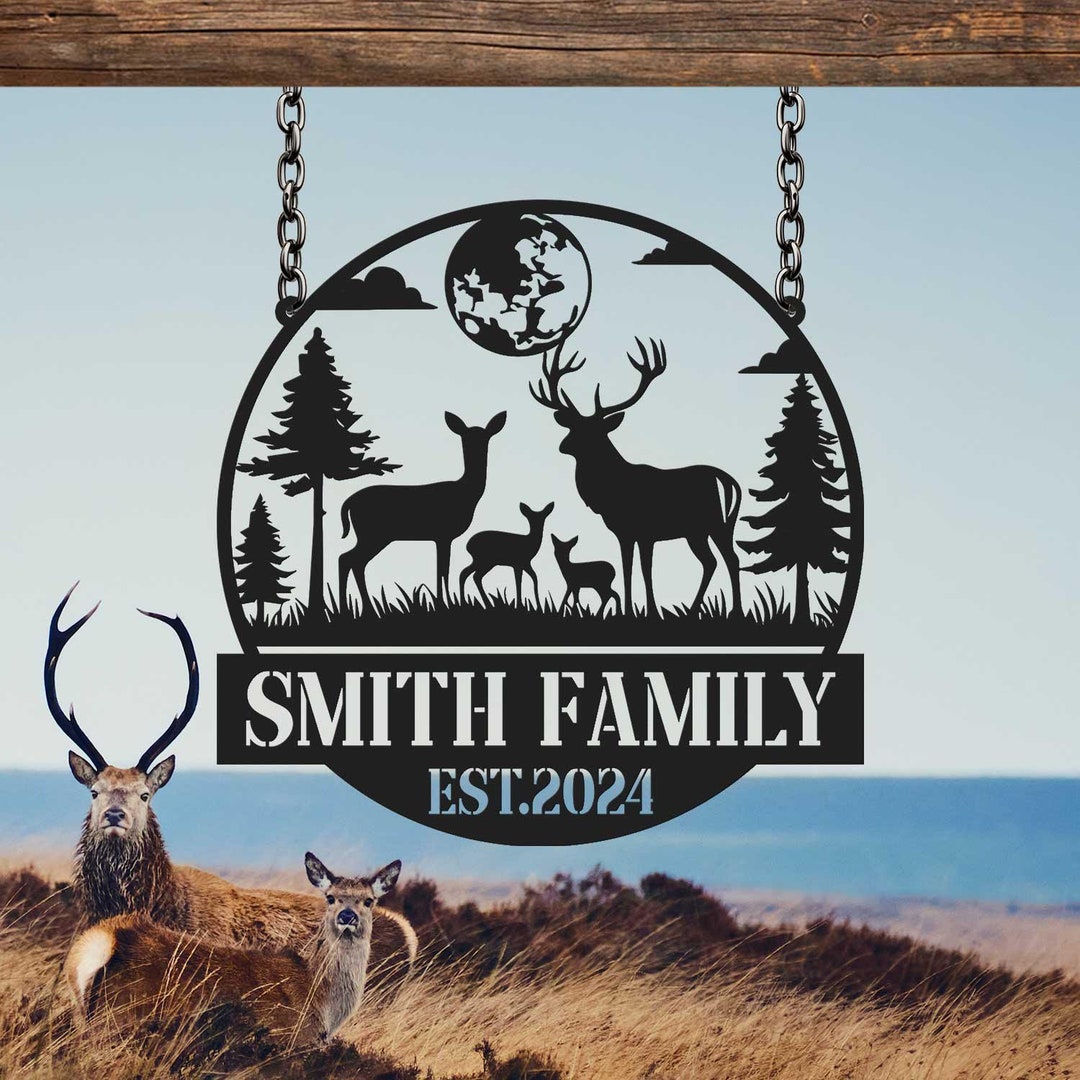 Custom Metal Deer Cabin Sign, Deer Forest Sign, Personalized Metal Name ...