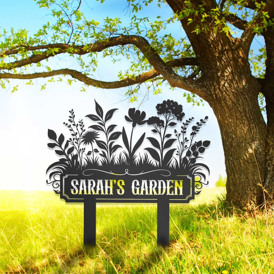Custom Flowers Metal Garden Sign, Flower Sign With Stake, Flower Beds ...