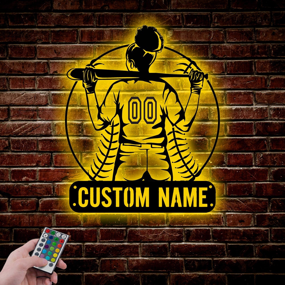 Personalized Softball Girl Metal Wall With Lights, Custom Softball Name ...