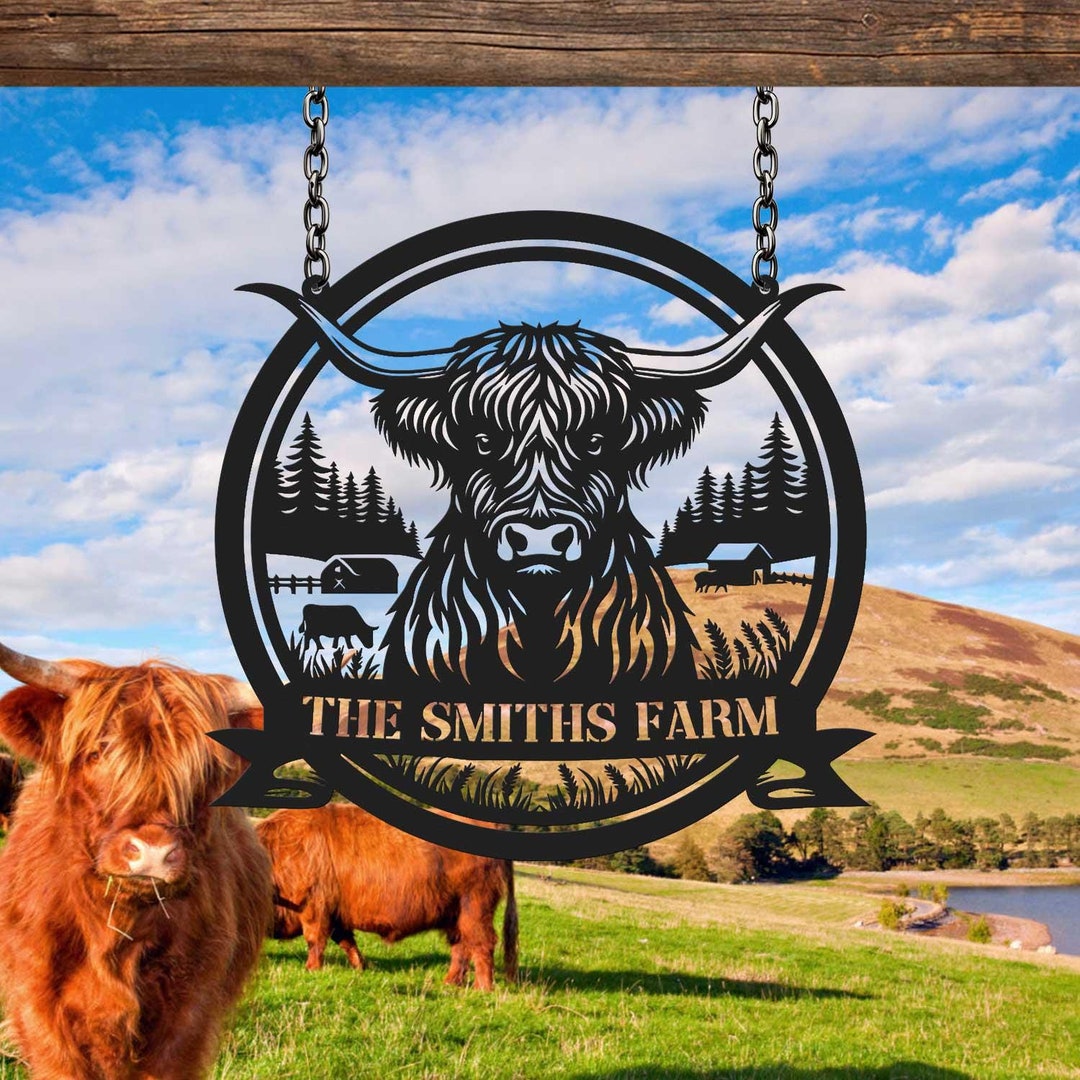 Custom Highland Cow Farm Metal Sign, Highland Cow Metal Wall Art ...