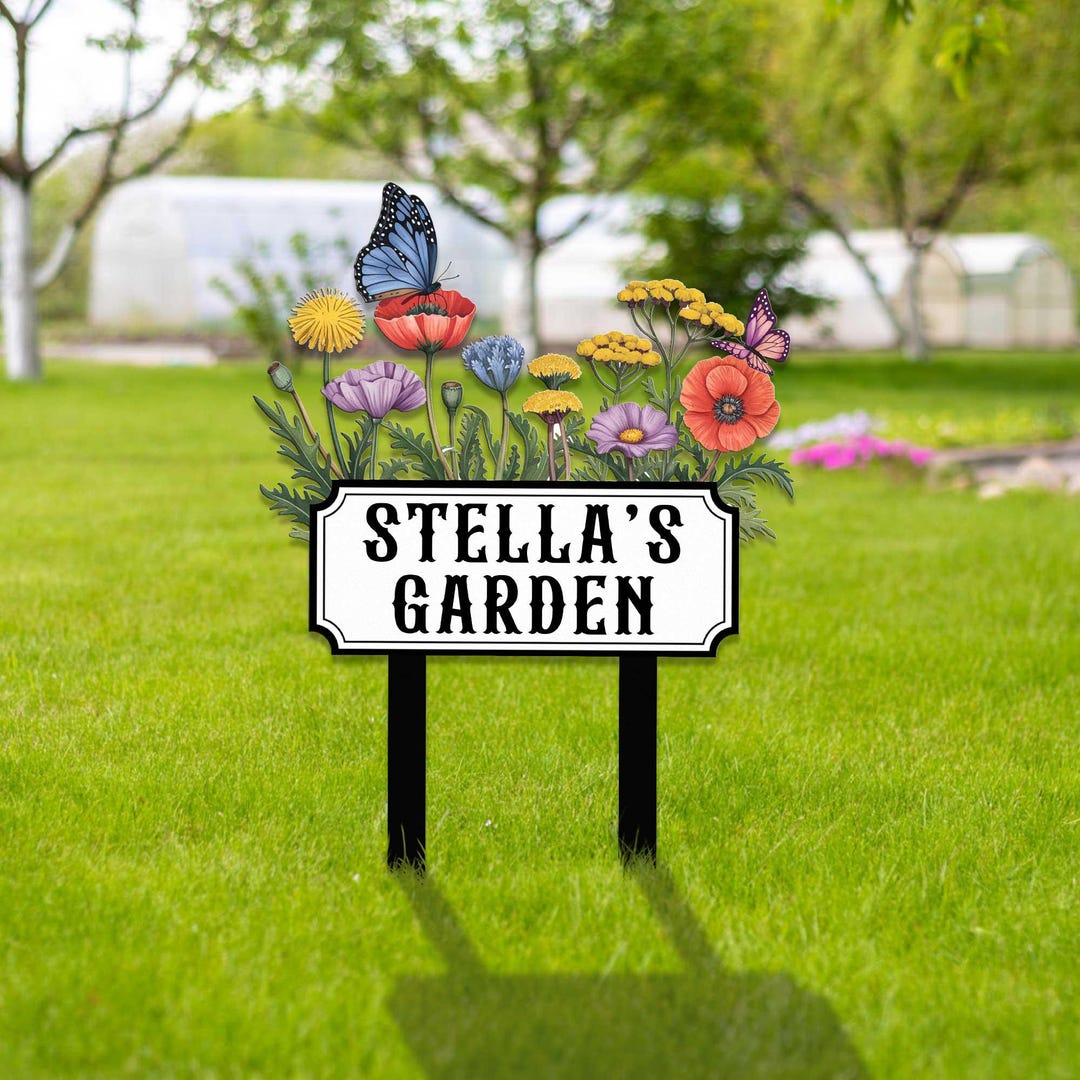 Personalized Colorful Flower Garden Sign, Metal Yard Sign With Flowers ...