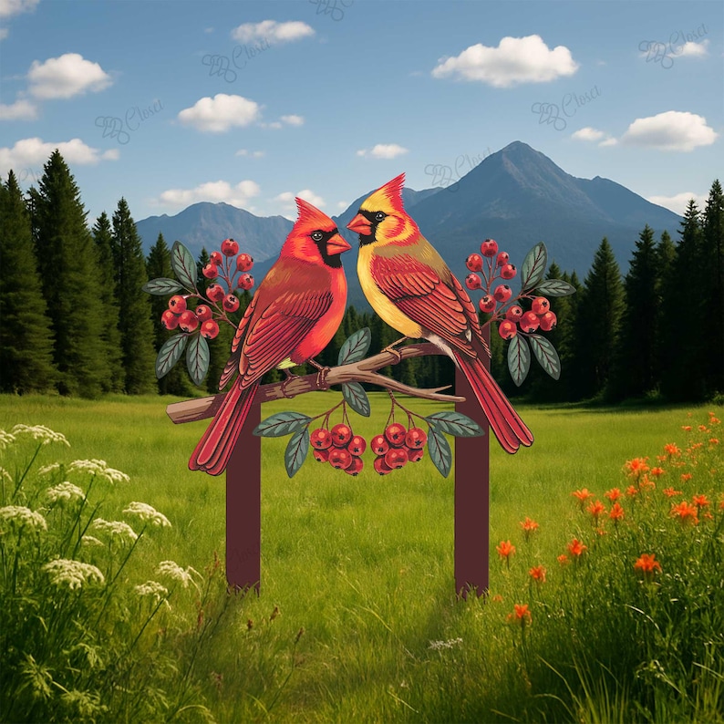 Custom Cardinal Metal Garden Sign, Cardinals Garden Stake, Red Cardinal ...