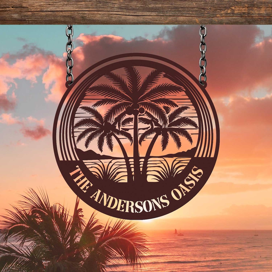 Custom Palm Tree Metal Sign, Palm Trees Sign, Porch Decor, Outdoor ...