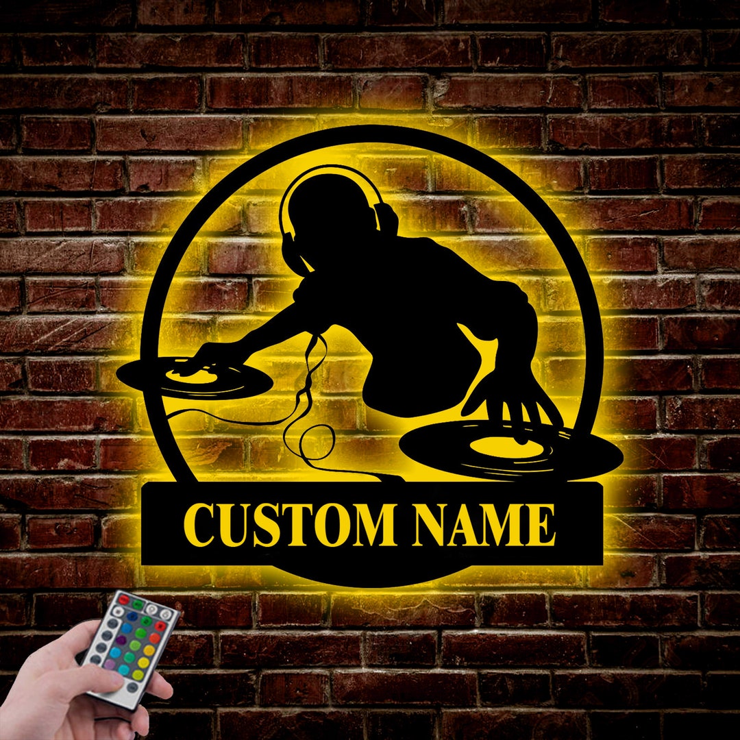 Custom Name DJ Player Metal Sign With LED Lights, Personalized Dj Name ...