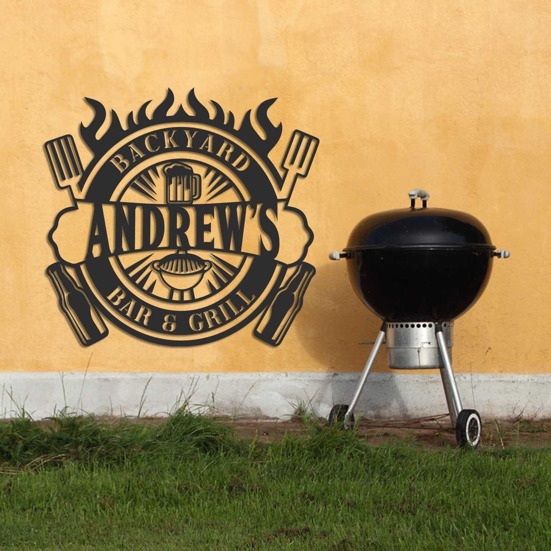 Personalized Backyard Bar & Grill Metal Sign, Custom Backyard Chill and ...