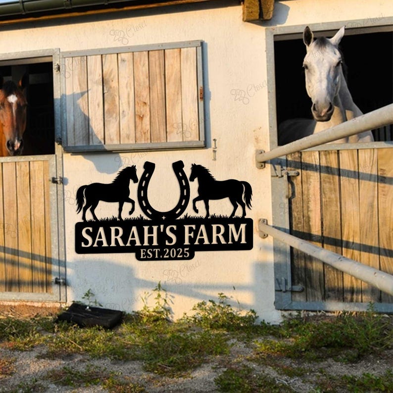 Custom Horseshoe Metal Sign, Horse Ranch Sign, Barn Sign, Farmhouse ...