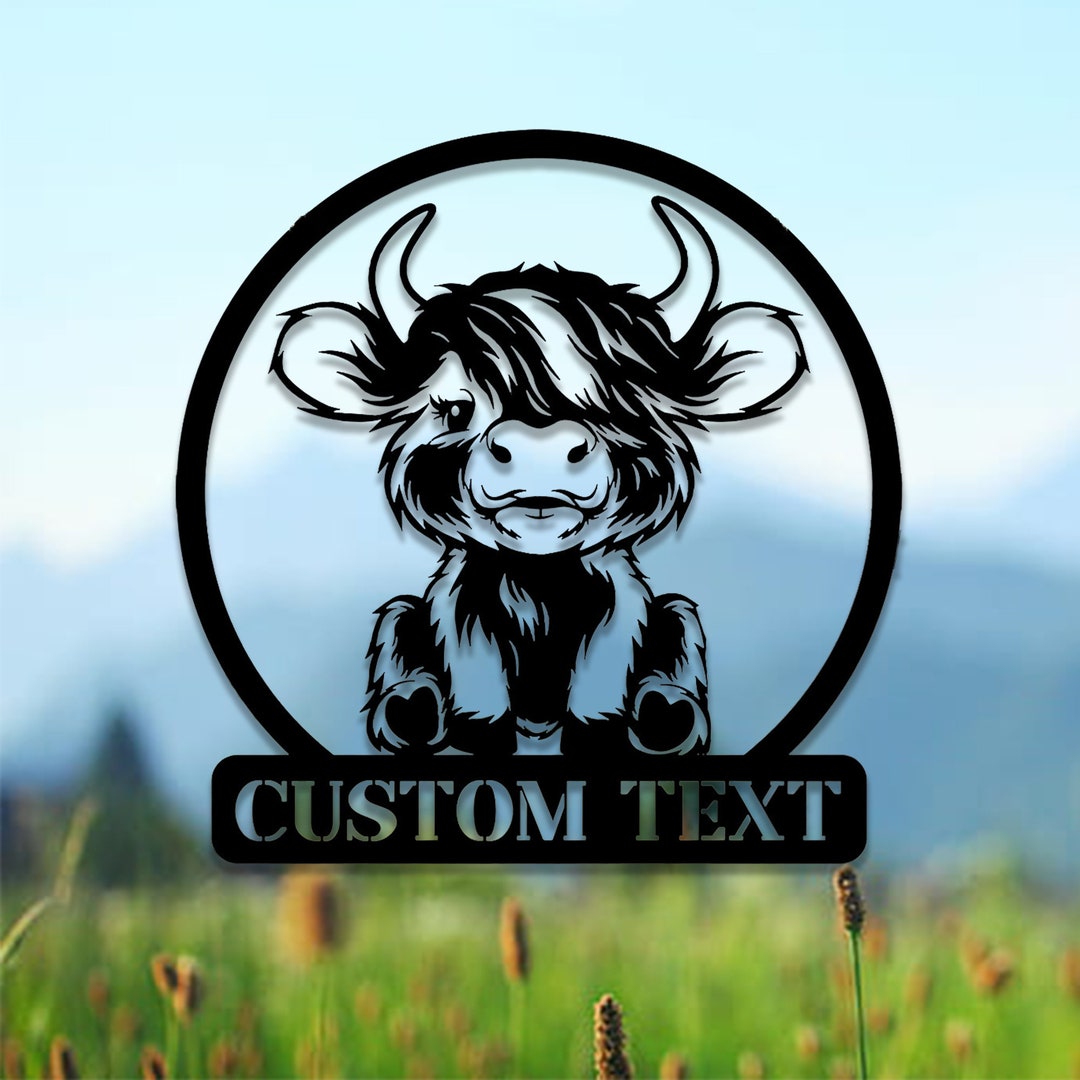 Custom Highland Cow Metal Sign, Personalized Highland Cow Farm Welcome ...