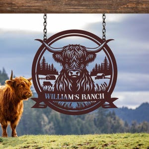 Custom Highland Cow Farm Metal Sign, Highland Cow Metal Wall Art ...