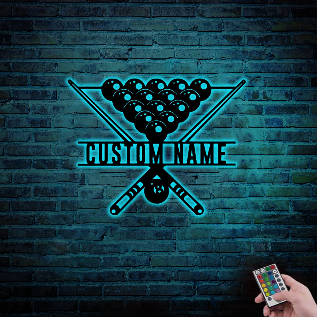Custom Billiards Metal Wall Art With LED Light Personalized Snooker ...