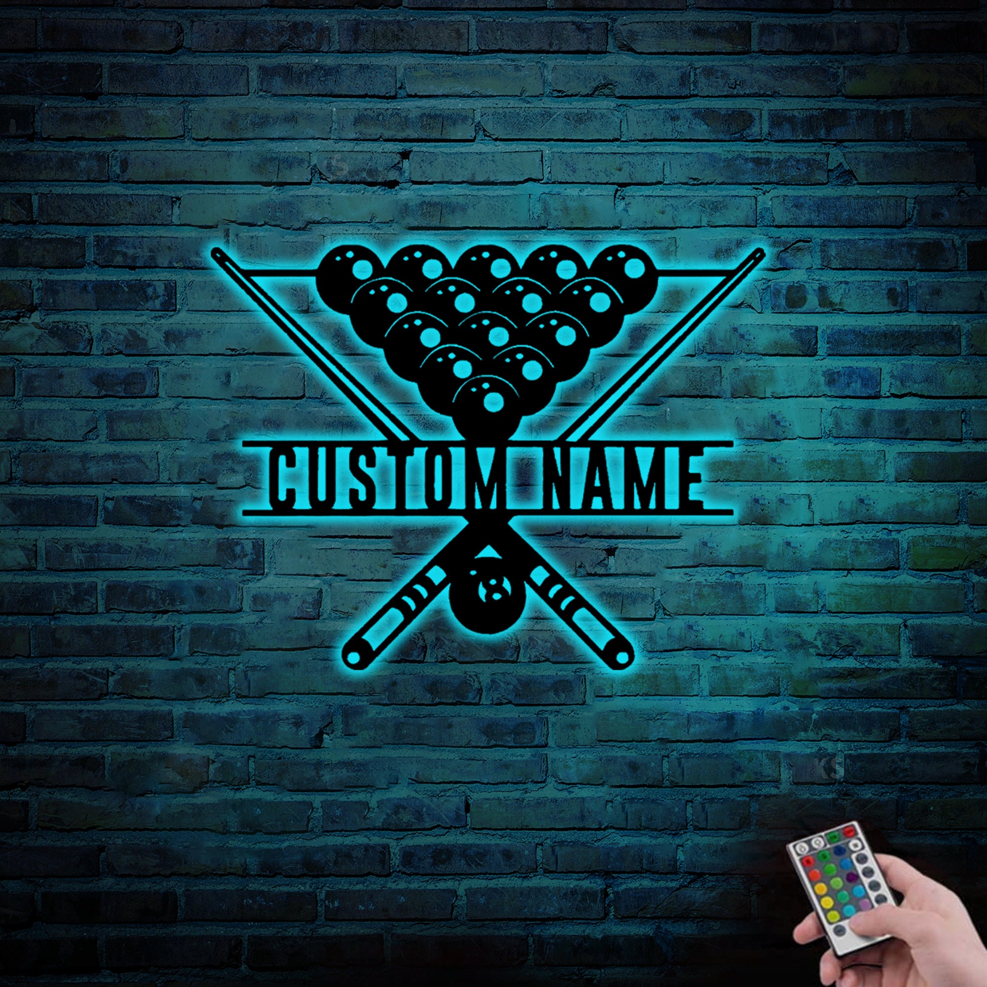 Custom Billiards Metal Wall Art With LED Light Personalized Snooker ...