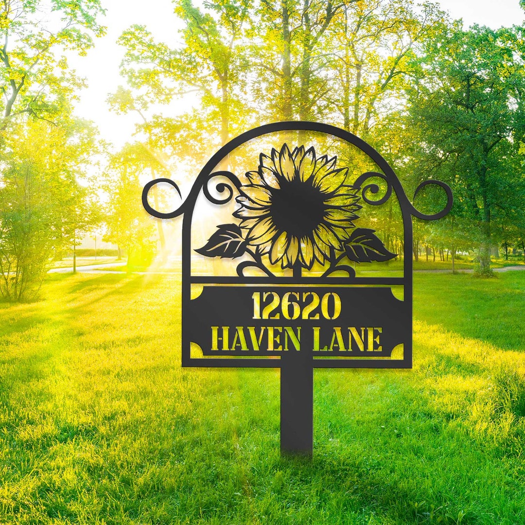 Personalized Sunflower Address Stake, Metal Sunflower Address Sign ...