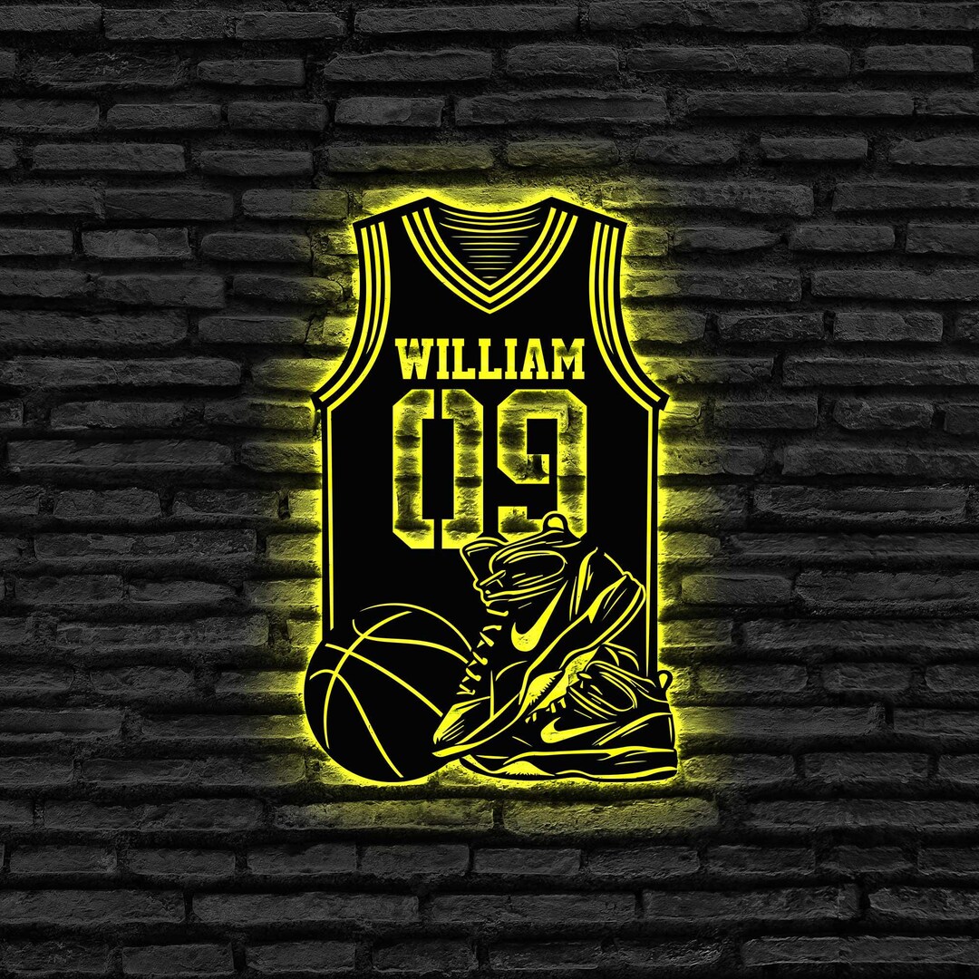 Custom Basketball Metal Sign With LED Lights, Basketball Monogram Metal ...