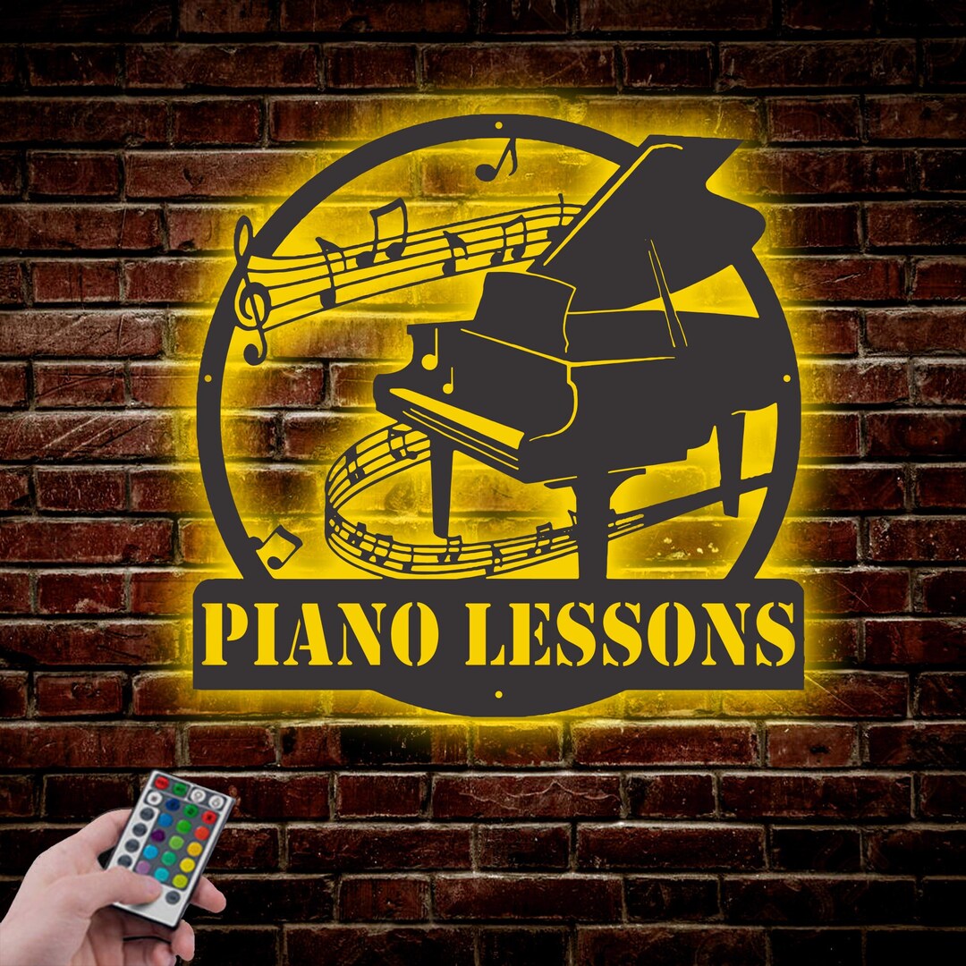 Piano Monogram Metal Sign With LED Lights, Custom Piano Metal Sign ...