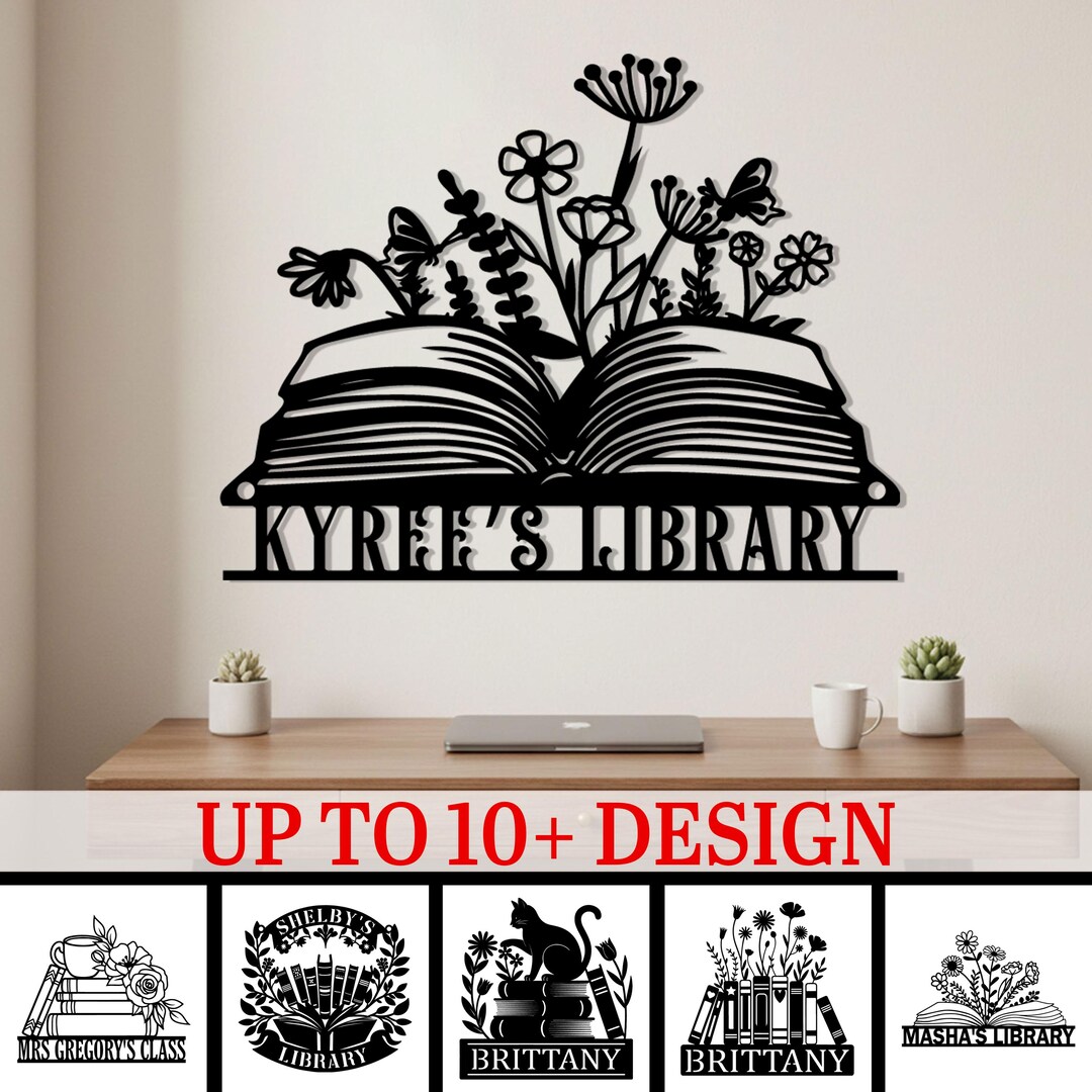 Custom Metal Library Sign, Personalized Reading Room Decor, Book Lover ...