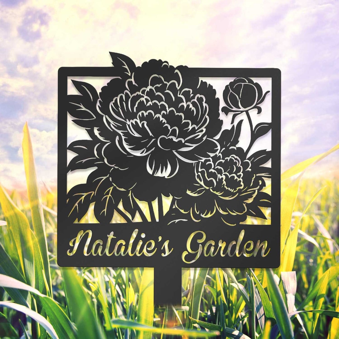Custom Peony Flower Metal Sign, Peony Stake, Peony Garden Decor, Peony ...