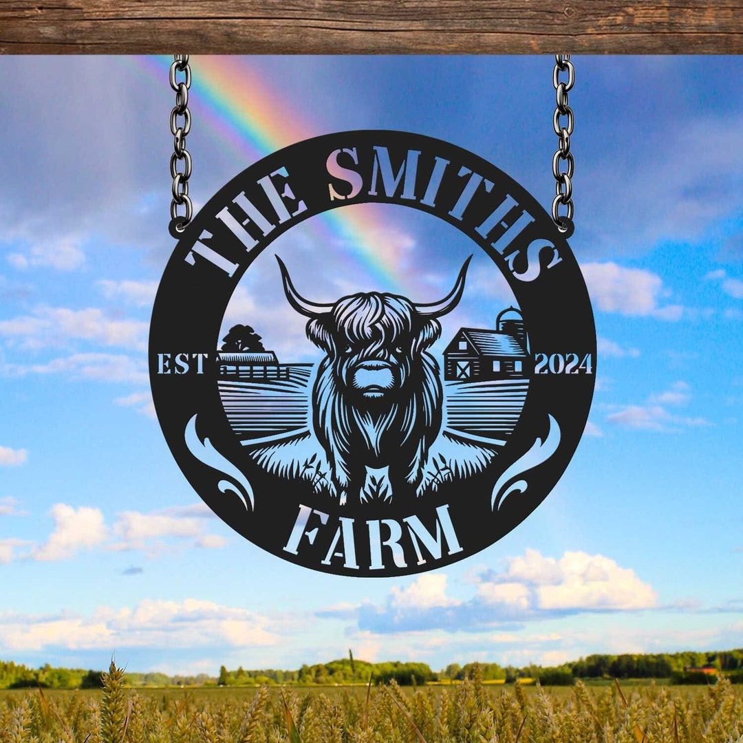 Custom Highland Cow Metal Sign, Highland Cow Farm Sign, Farmhouse Decor ...