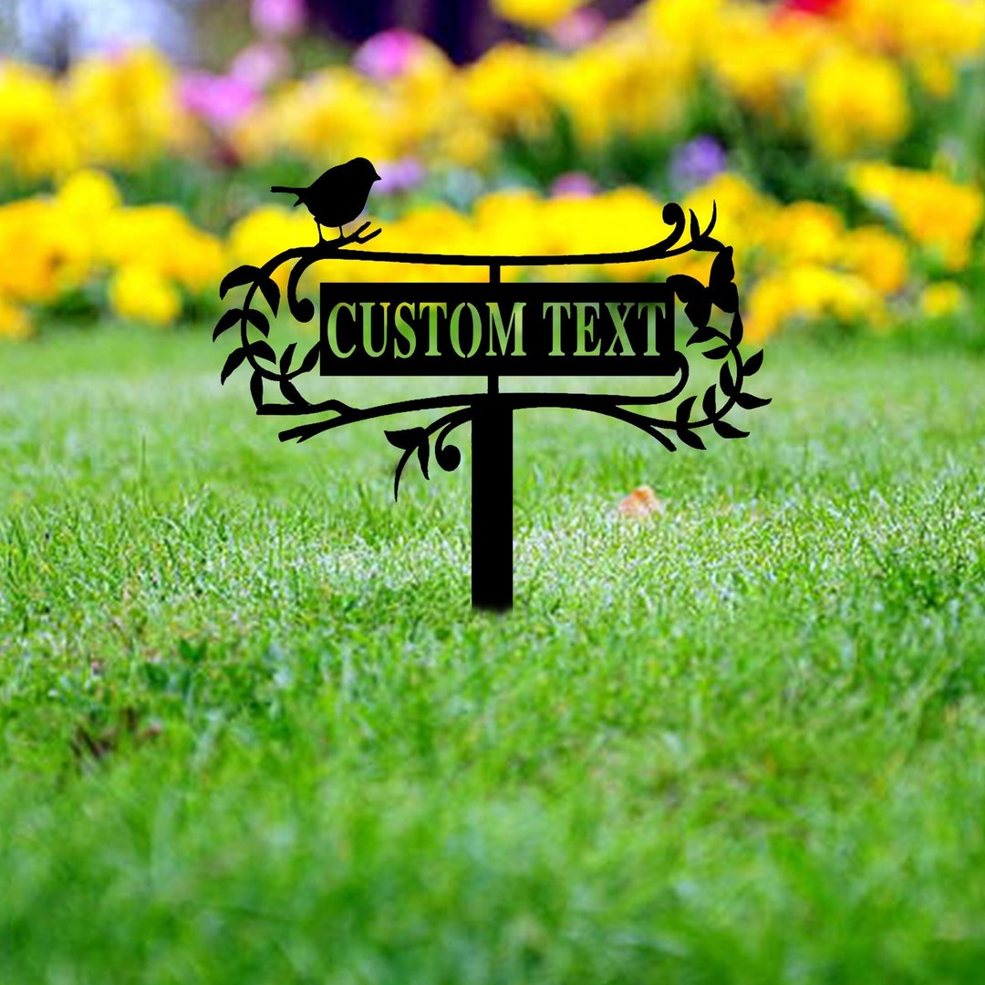 Custom Garden Sign With Stake, Metal Bird Garden Sign, Personalized ...