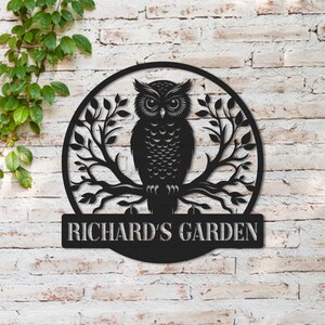 Custom Owl Metal Sign, Owl Monogram Sign, Owl Wall Decor, Outdoor Decor ...