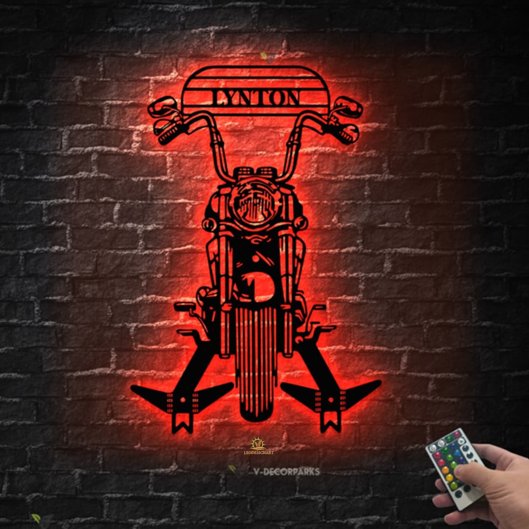 Custom Motorcycle Helmet Holder, Personalized Motorcycle Sign With Led ...