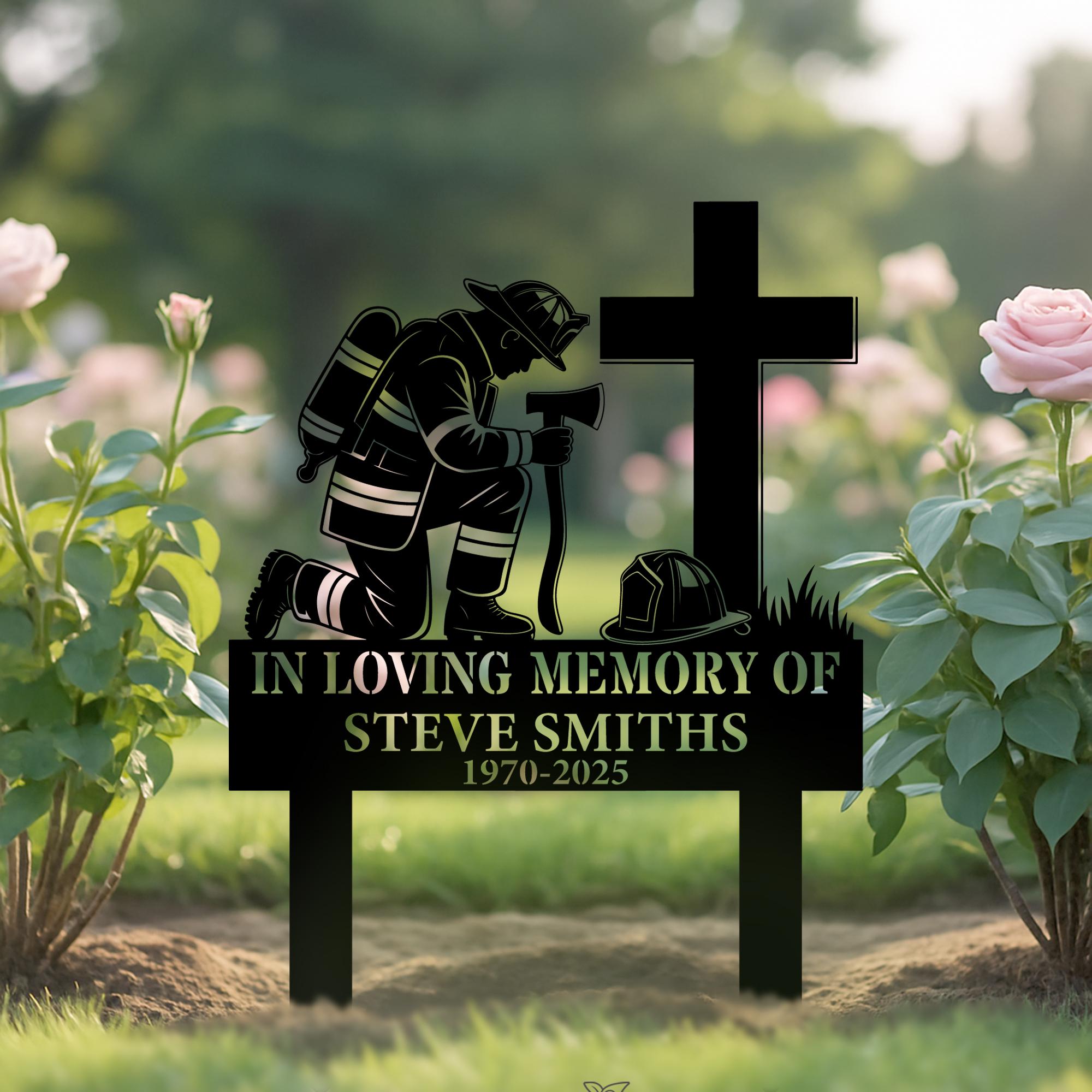 Personalized Firefighter Memorial Sign, Firefighter Grave Marker ...