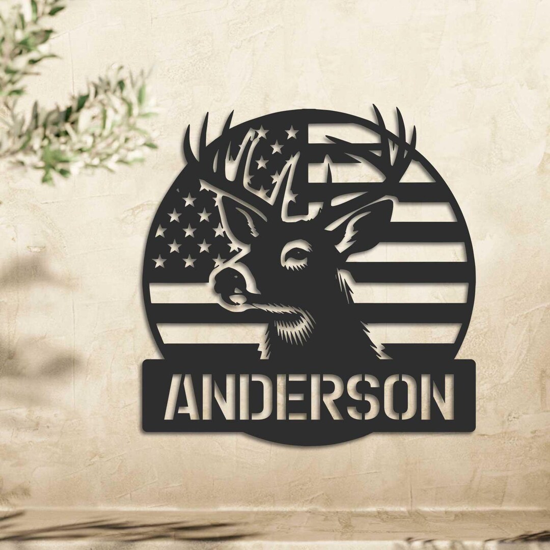 Custom US Flag Deer Metal Sign, Deer Hunting Metal Sign, Deer Hunter ...