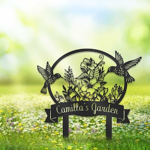 Custom Hummingbird Garden Sign With Stakes, Metal Hummingbird ...