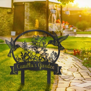 Custom Hummingbird Garden Sign With Stakes, Metal Hummingbird ...