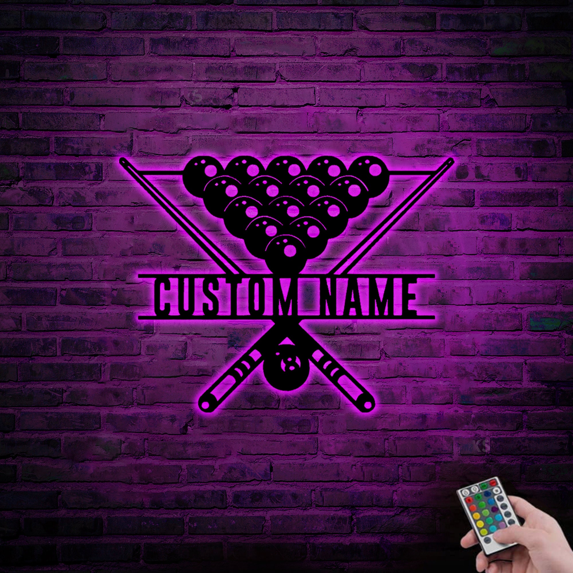 Custom Billiards Metal Wall Art With LED Light Personalized Snooker ...