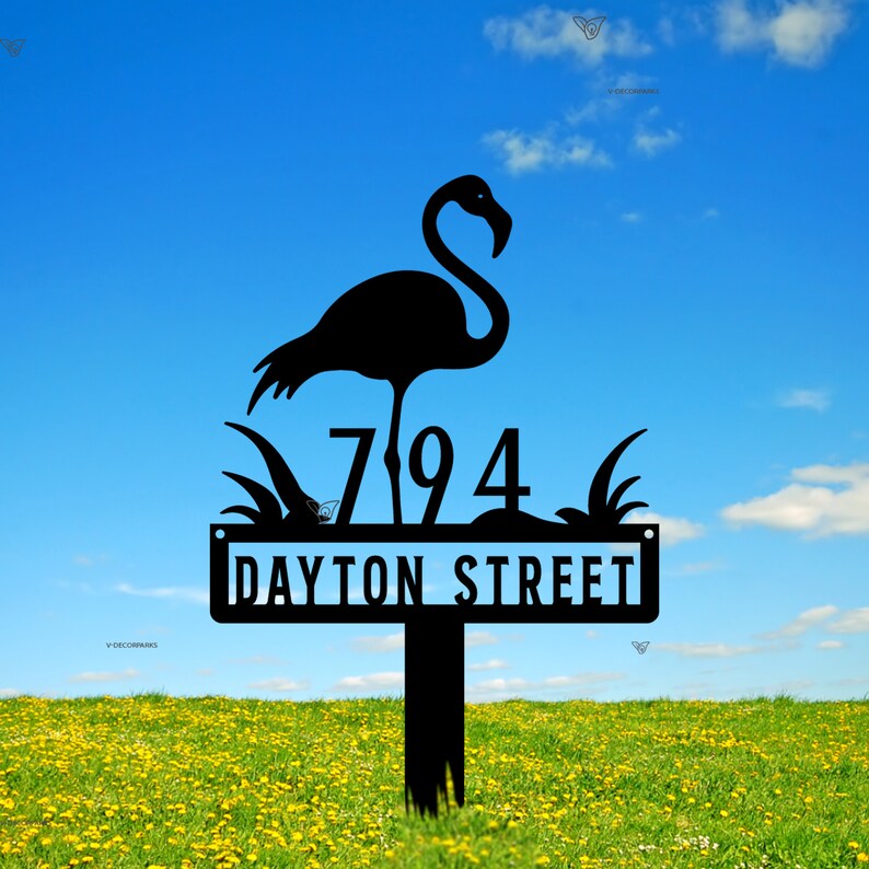 Custom Flamingo Address Sign, Personalized Flamingo Sign, Metal Stake ...