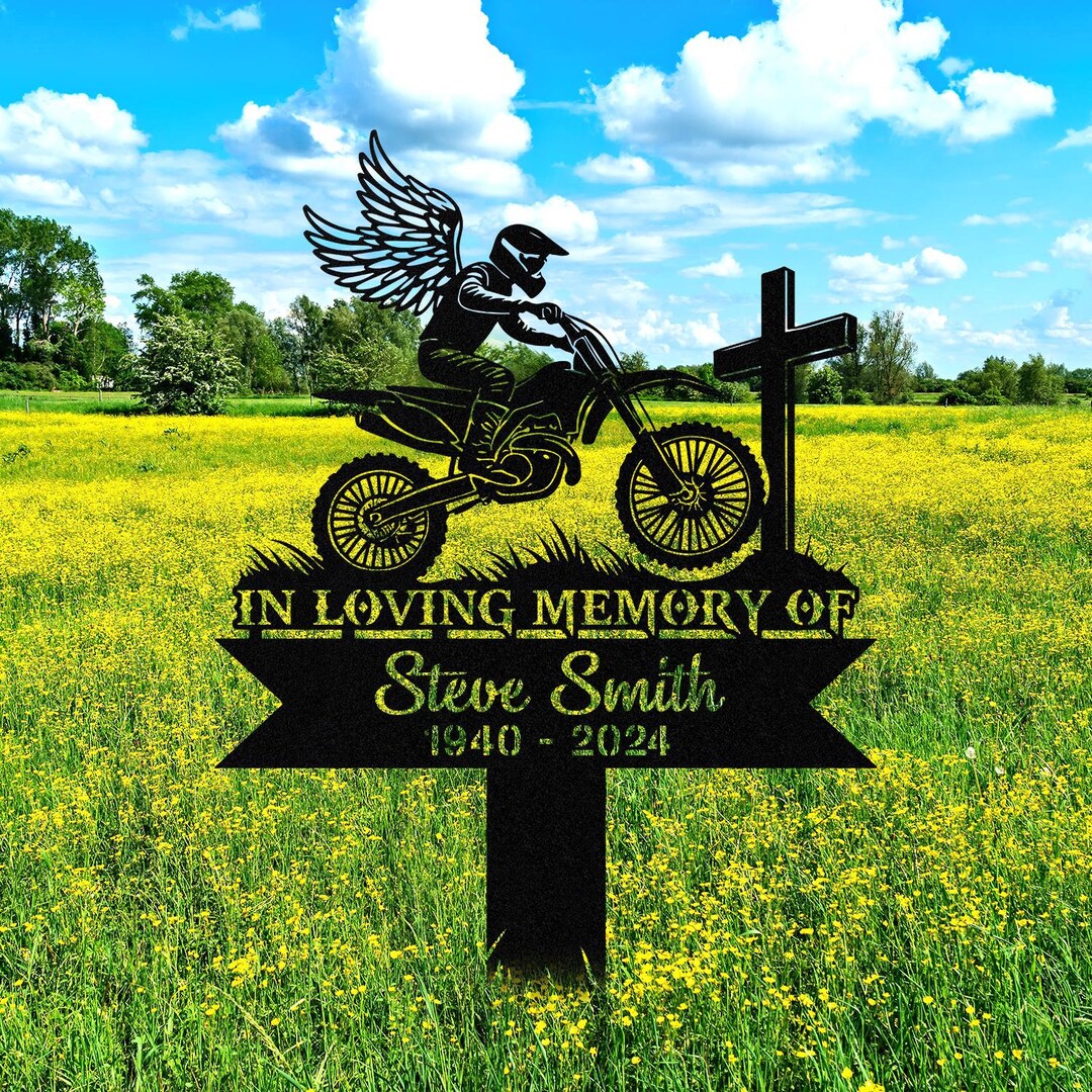 Custom Motorcycle With Wings Memorial Stake, Dirtbike Biker Grave ...