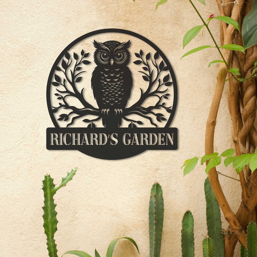 Custom Owl Metal Sign, Owl Monogram Sign, Owl Wall Decor, Outdoor Decor ...