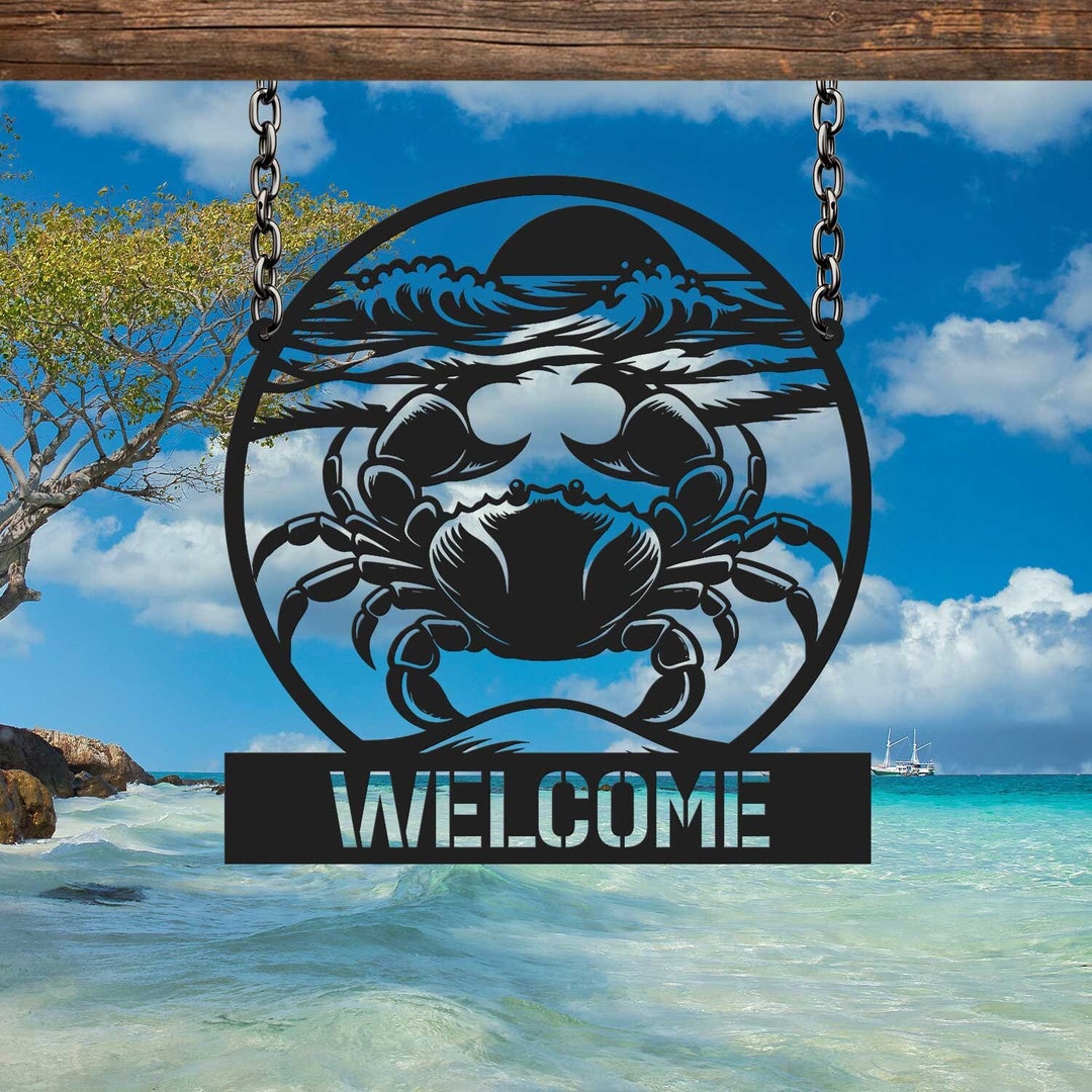 Custom Crab Metal Sign, Beach Crab Sign, Personalized Crab Name Sign ...