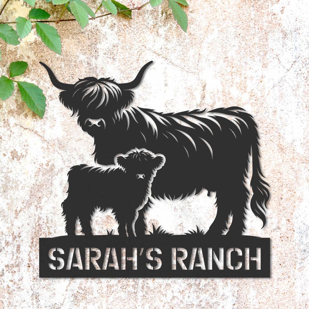 Custom Highland Cow Farm Sign, Highland Cow Metal Sign, Farmhouse Decor ...