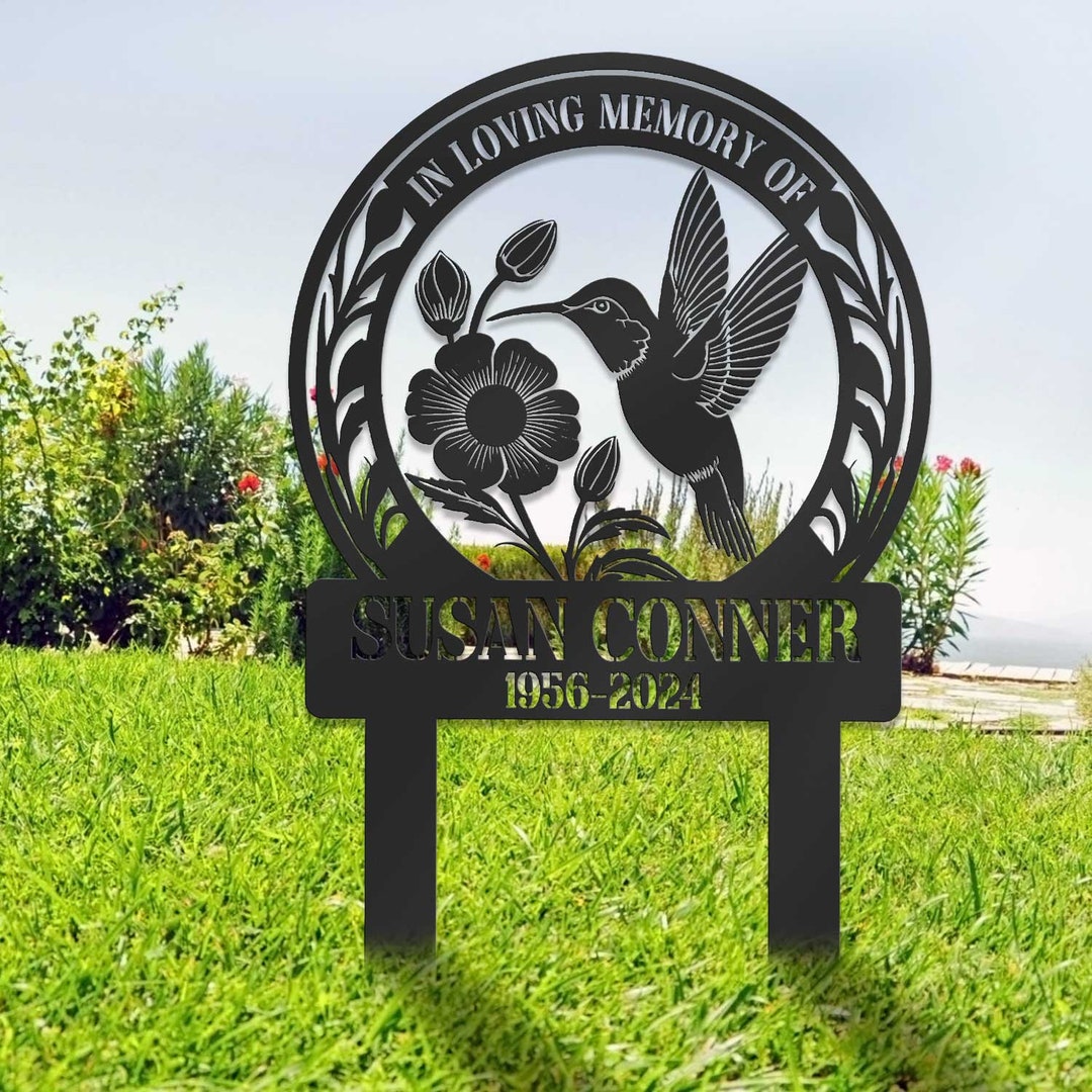 Personalized Hummingbird Memorial Metal Stake, Hummingbird Name Sign ...