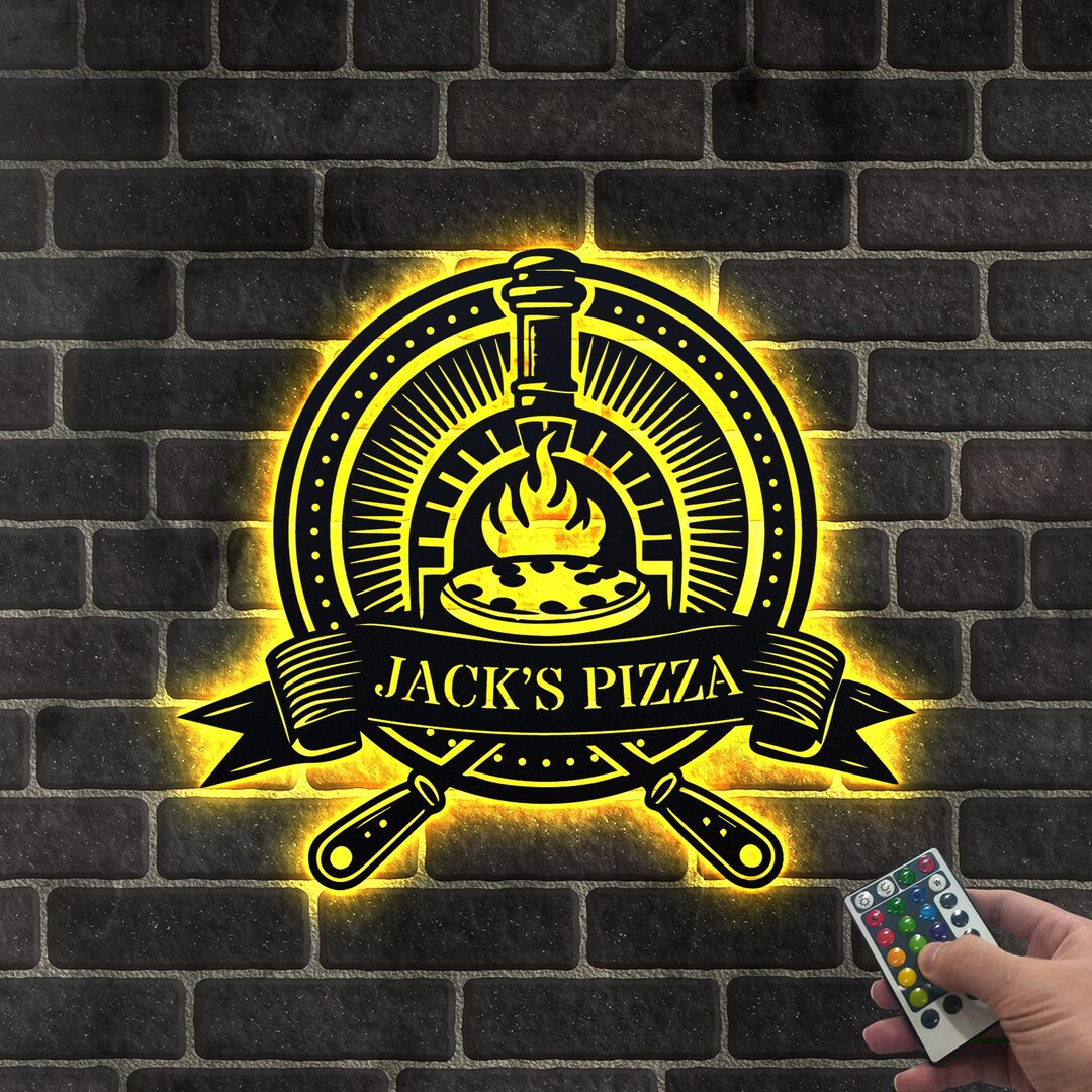 Custom Pizza Oven Wall Decor Metal LED Lights, Kitchen Decor, Pizza ...