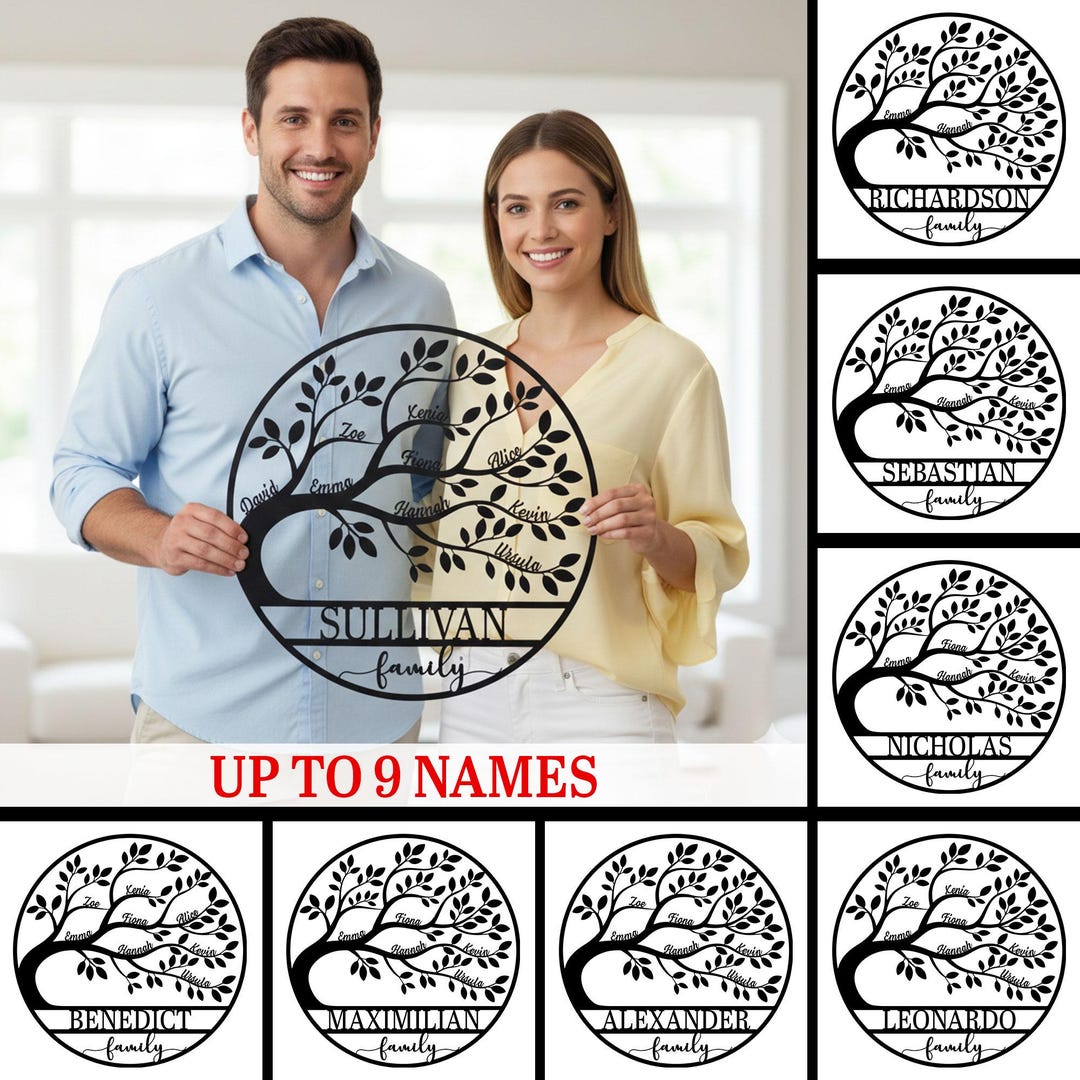 Personalized Family Tree Metal Sign With Names: Custom Tree of Life ...