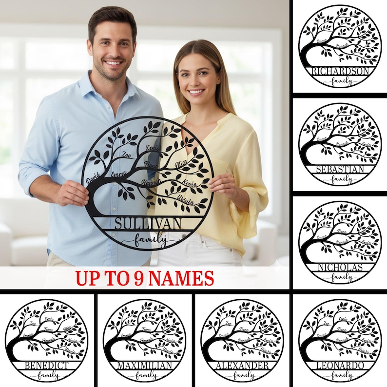Personalized Family Tree Metal Sign With Names: Custom Tree of Life ...
