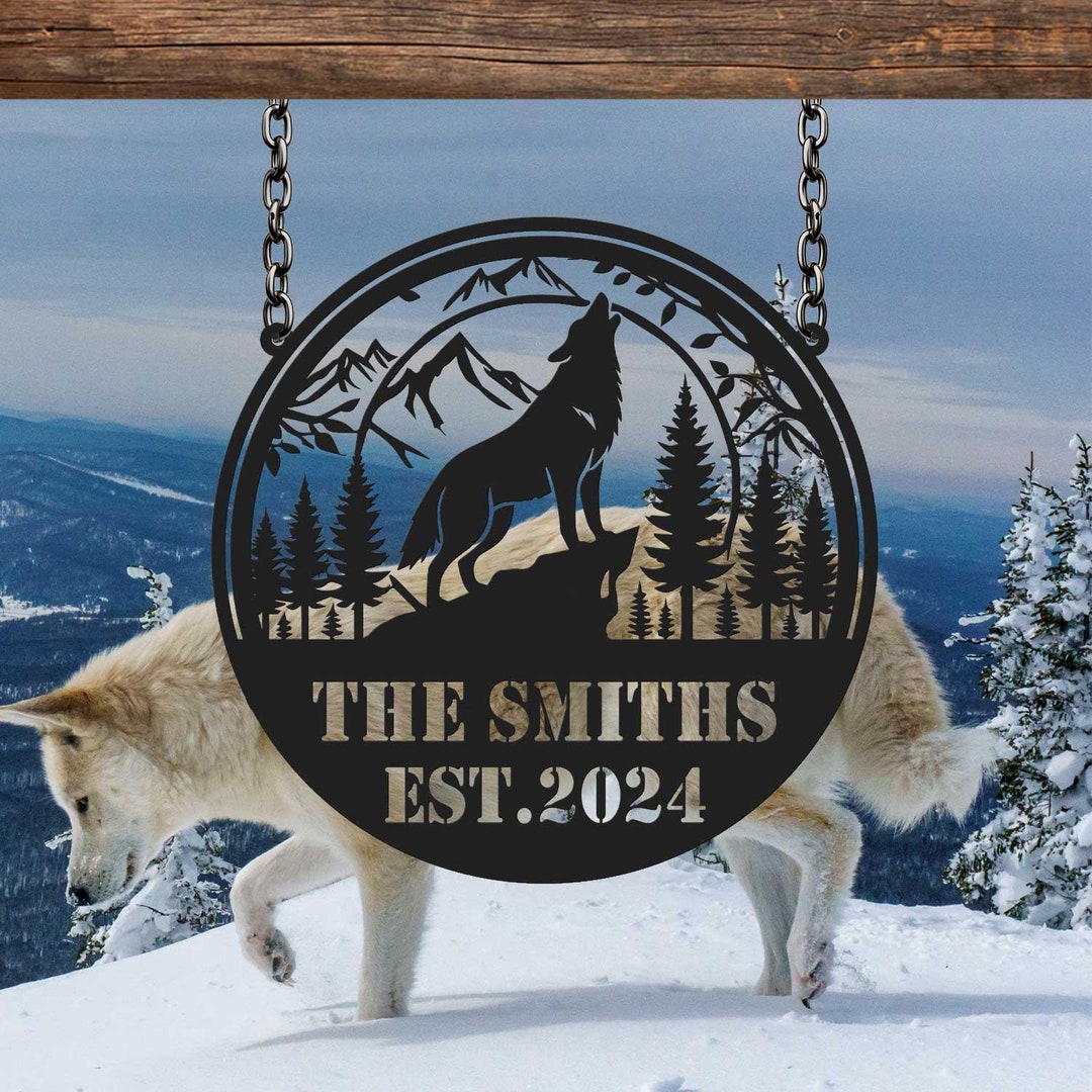 Custom Wolf Metal Sign, Personalized Wolf Metal Wall Art, Metal Wolf ...