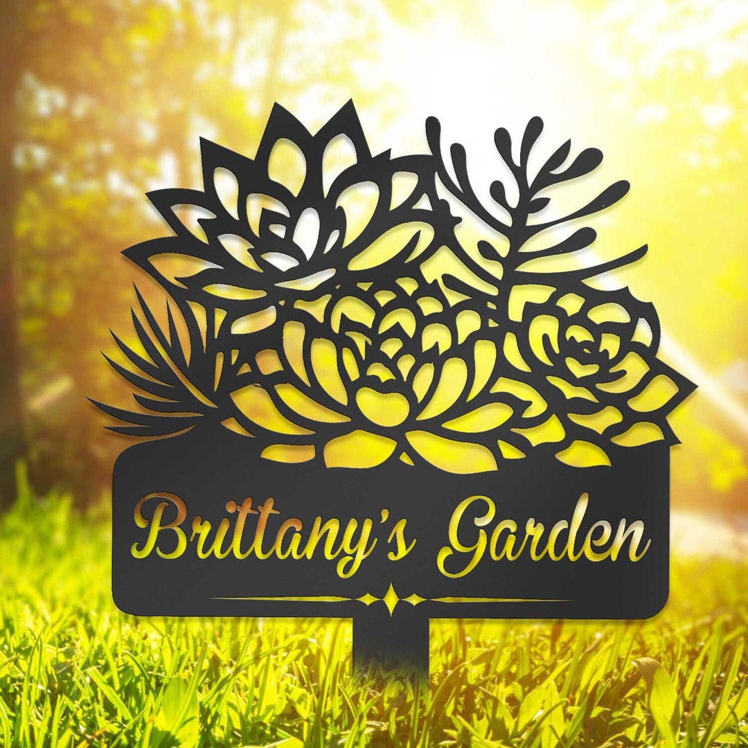 Custom Succulent Sign With Stake, Succulent Metal Sign, Garden Decor ...