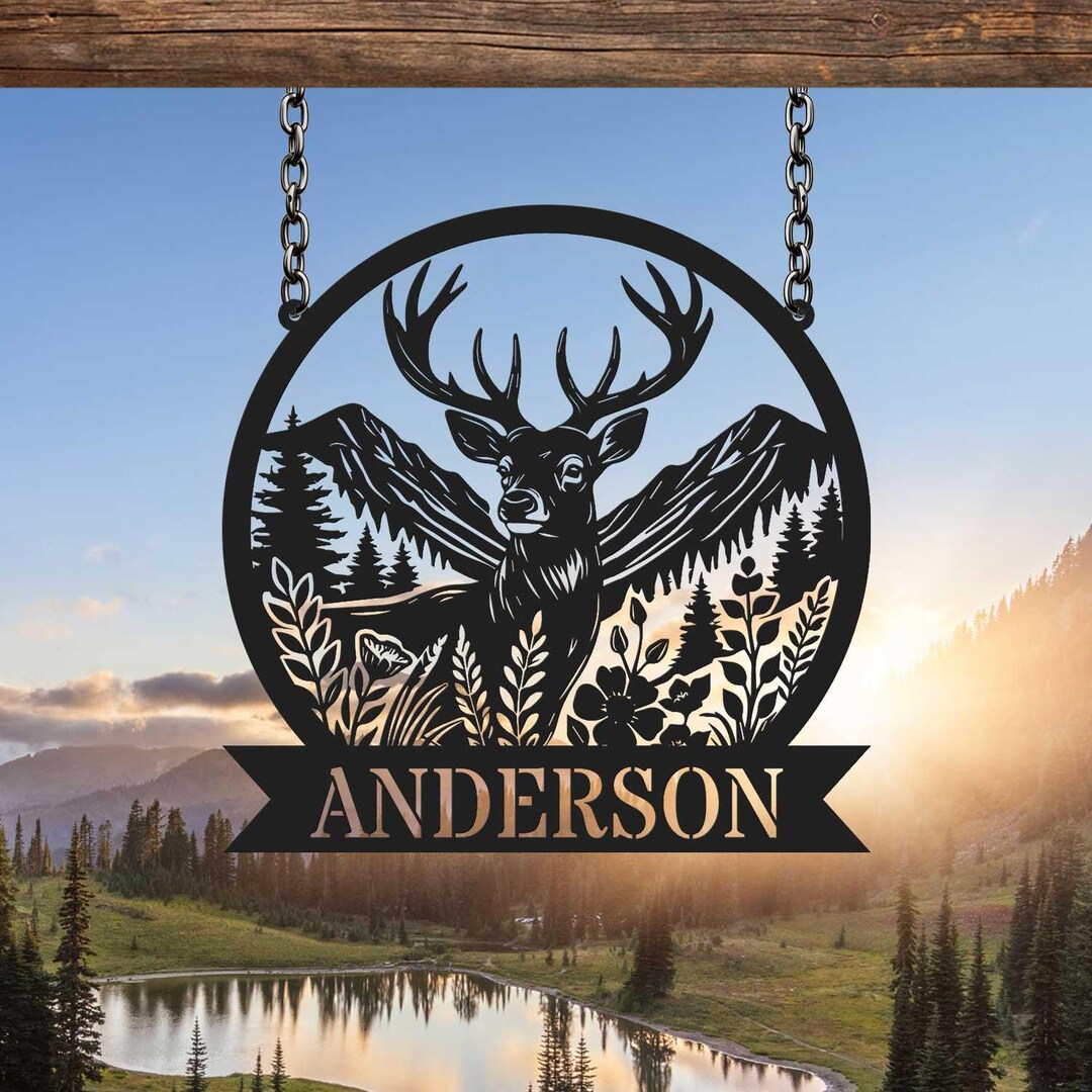 Custom Deer Mountain Metal Sign, Deer Cabin Sign, Deer Metal Wall Art ...