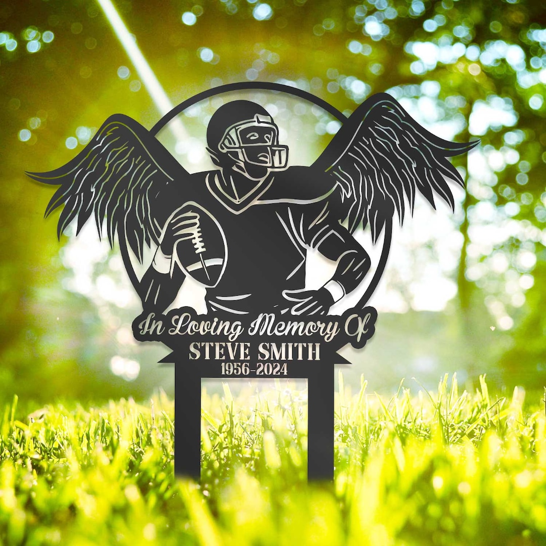 Personalized American Football Memorial Sign, Metal Stake, Sympathy ...